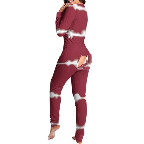 Zyekqe Women Bodysuits Pajamas Butt Button Deep V Neck Graphic Slim