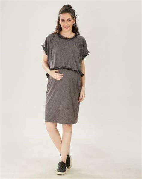 Buy Mom For Sure By Ketki Dalal Women Grey Heathered Cotton Bodycon