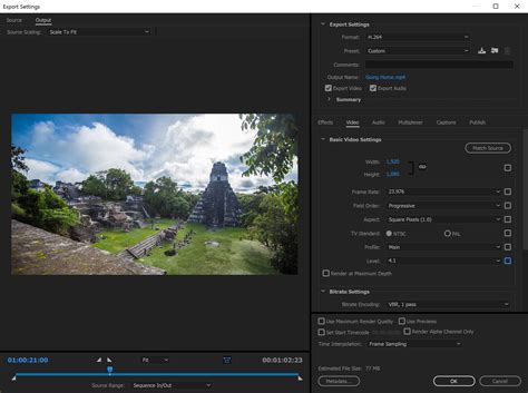 export settings reference for adobe media encoder