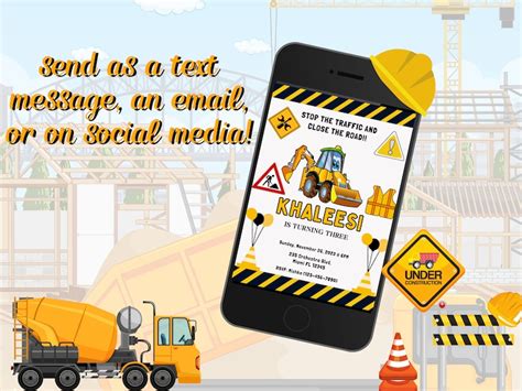 Construction Birthday Invitation Editable Construction Invitation