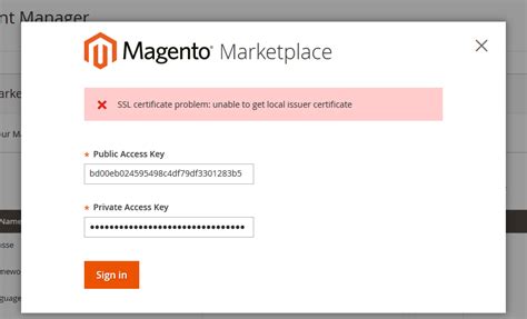 magento2 magento component manager ssl certificate problem unable
