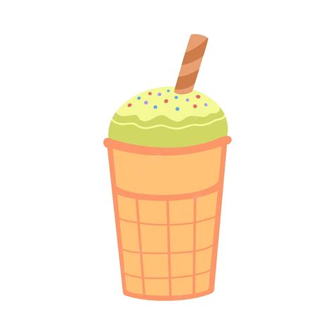 Helado En Una Taza De Gofre Ilustración Dibujada A Mano Vector Premium