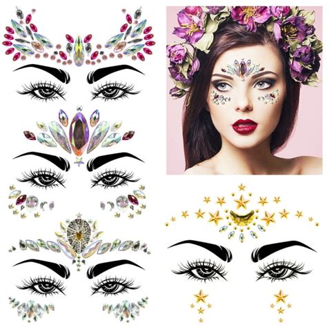 Face Jewels Glitter Face Gems Stickers 4 Pcs Face Crystals Stick On