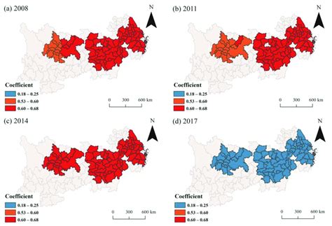 Spatial Distribution Of Regression Coefficients Of Gdppc Spatial