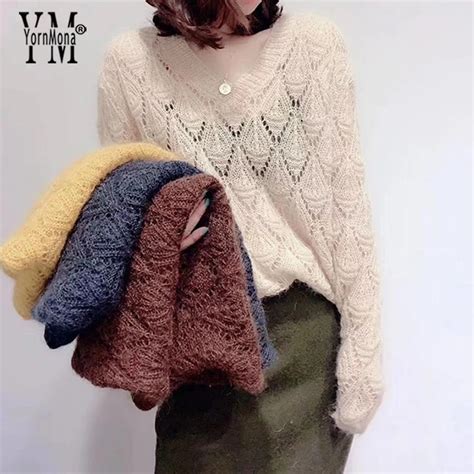 Yornmona Ins Fashion Hollow Out Mohair Sweaters 2020 Early Autumn V