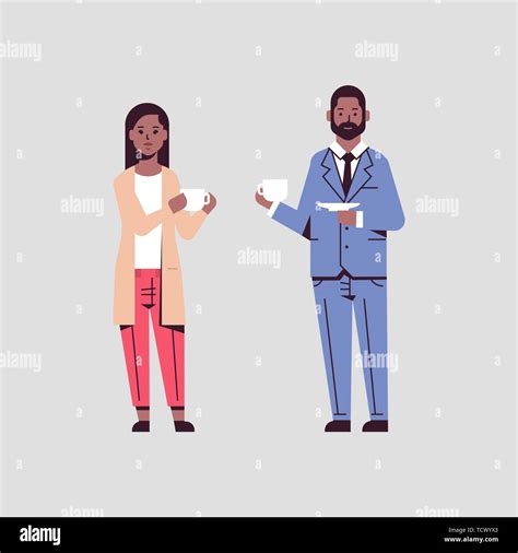 Couple Businesspeople Drinking Cappuccino During Meeting Business Man