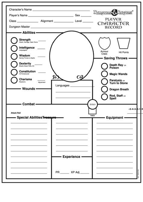 dungeons and dragons player character record sheet printable pdf download