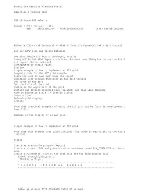 alv example parameter computer programming database index