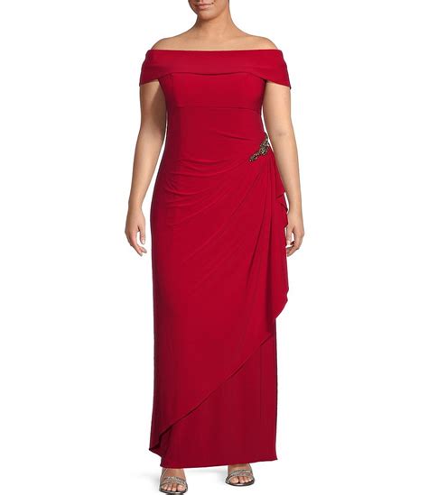 Alex Evenings Plus Size Sleeveless Off The Shoulder Fold Over Cuff Side