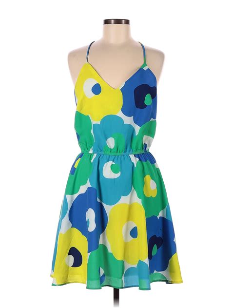 Hutch 100 Polyester Floral Multi Color Blue Casual Dress Size M 83