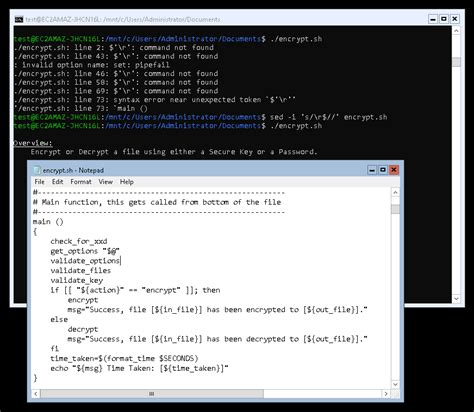 fastsitephp file encryption using the bash script [encrypt sh] on windows