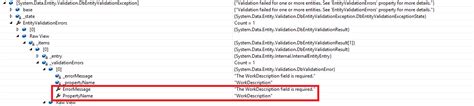 c validation failed for one or more entities see