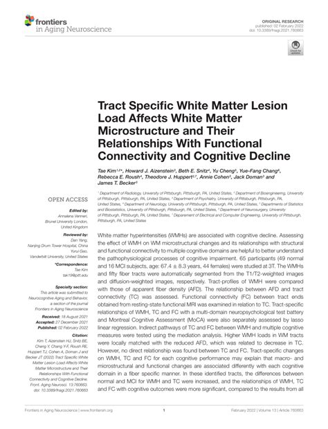 Pdf Tract Specific White Matter Lesion Load Affects White Matter