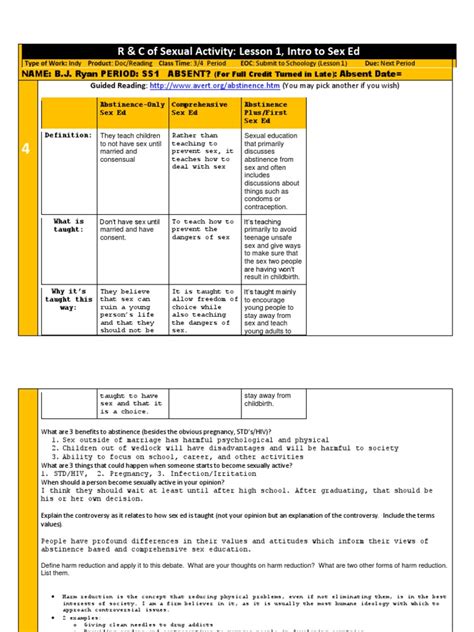 r and c of sexual activity lesson 1 intro to sex ed sex education