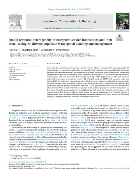 Pdf Spatial Temporal Heterogeneity Of Ecosystem Service Interactions