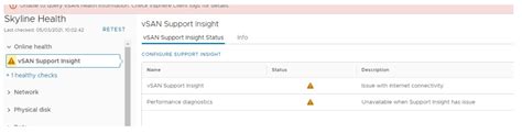 vsan support insight health check fails with error unable to query vsan
