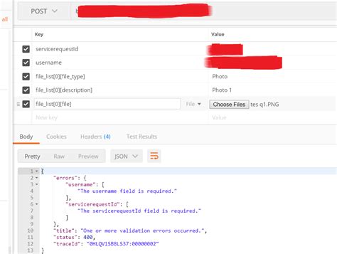 core sending a list of nested objects with files in postman c