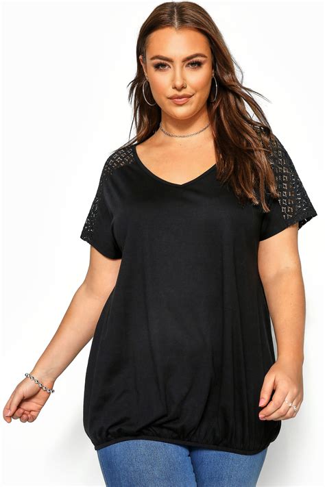 Black Crochet Lace Bubble Hem Top Yours Clothing