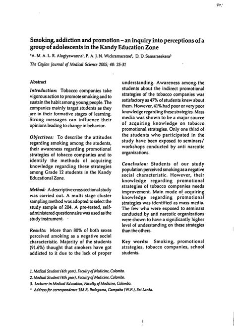 Pdf Smoking Addiction And Promotion An Inquiry Into Perceptions Of