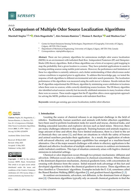 pdf a comparison of multiple odor source localization algorithms