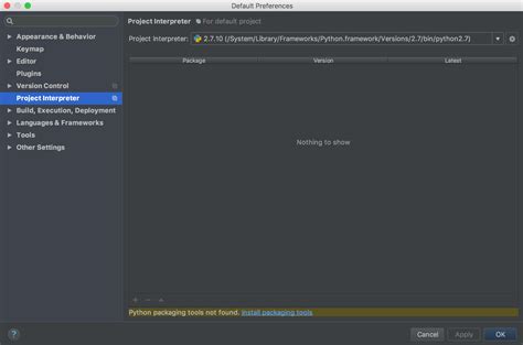 missing python packaging tools on python interpreter django stack