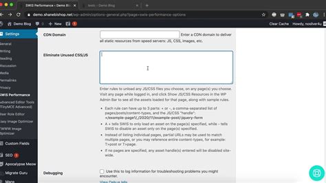 disable unused js css with swis performance youtube