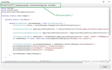 c how to programmatically set app pool identity on iis 8 itecnote