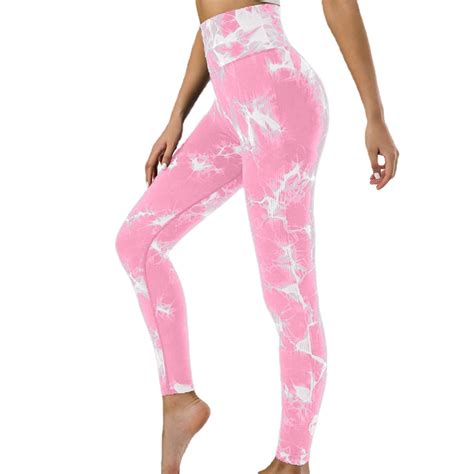 Xiaquj Womens Tight Peach Hip Lifting Tie Dyed High Waisted Seamless