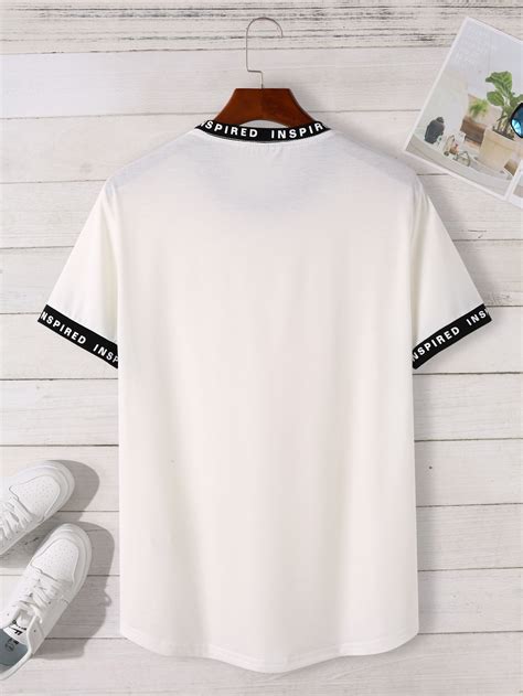 Manfinity Homme Men Letter Graphic Contrast Trim Tee Shein Usa