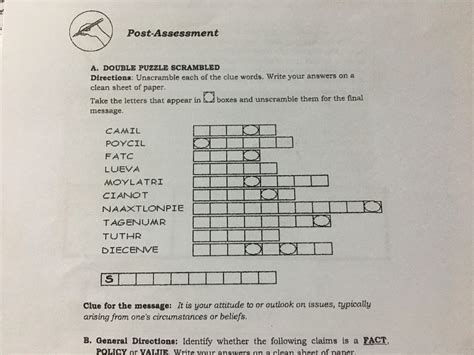 Directions Unscramble Each Of The Clue Words Write Your Answers On A