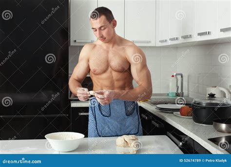 Man Is Cooking Dumplings Stock Image Image Of Athletic 52674789