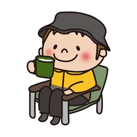 アウトドアチェアに座ってくつろぐ子供（男の子1）の無料 フリー イラスト かわいい手描きの無料素材「てがきっず」保育園・小学校・介護施設に