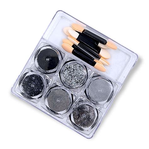 Vicovi Chrome Powder And Glitter Set Black And Silver 6pcs Madz