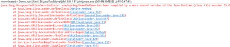 错误提示：java lang unsupportedclassversionerror com spring demo05 demo has