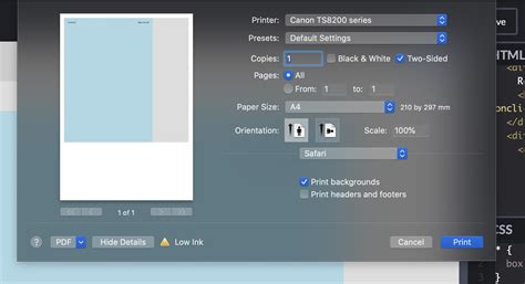 html print styles not showing up correctly on macos