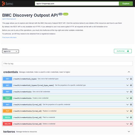 swagger and the rest apis documentation for bmc helix discovery bmc