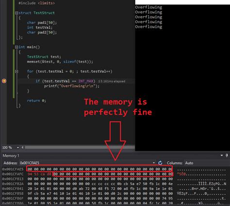 c does integer overflow cause undefined behavior because of memory