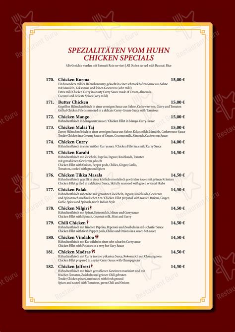 Speisekarte Von Indisches Restaurant Taj Mahal Heilbronn
