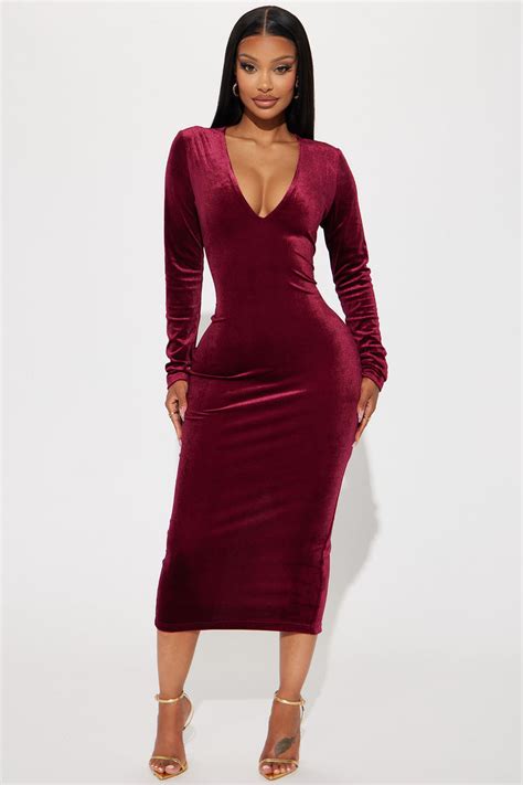 Marie Velvet Midi Dress Burgundy Fashion Nova Dresses Fashion Nova