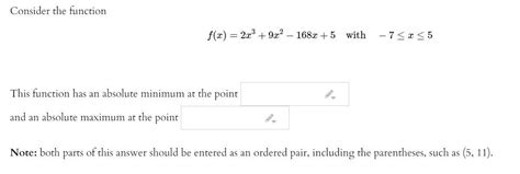 Solved Consider The Function F X 2x3 9x2 168x 5