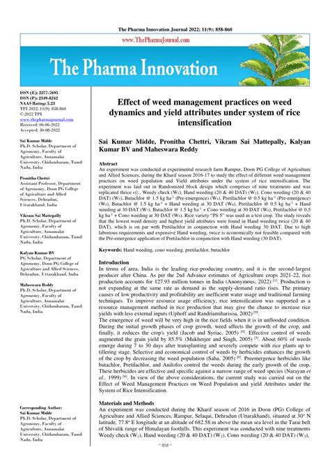 Pdf Effect Of Weed Management Practices On Weed Dynamics Yield And