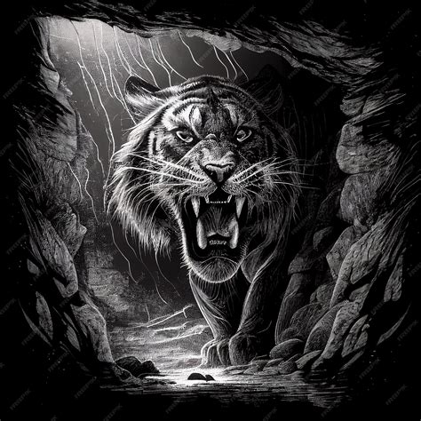 El Tigre Dientes De Sable Emerge De Una Cueva Mostrando Sus Colmillos