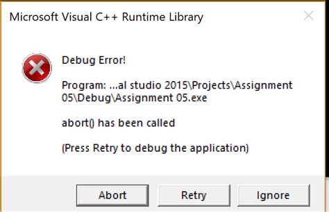 solved microsoft visual c runtime library debug error