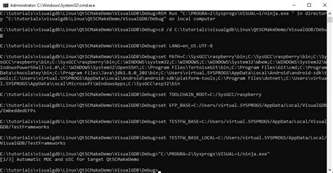 using cmake to build qt projects for linux visualgdb