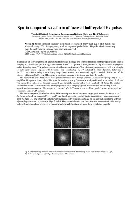 Pdf Spatio Temporal Waveform Of Focused Half Cycle Thz Pulses