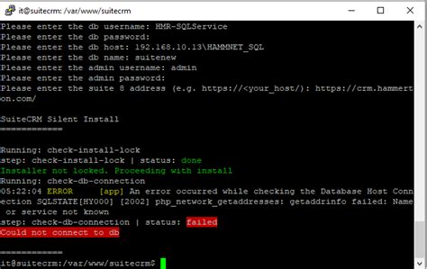 suitecrm 8 connecting to mssql server error installation and upgrade