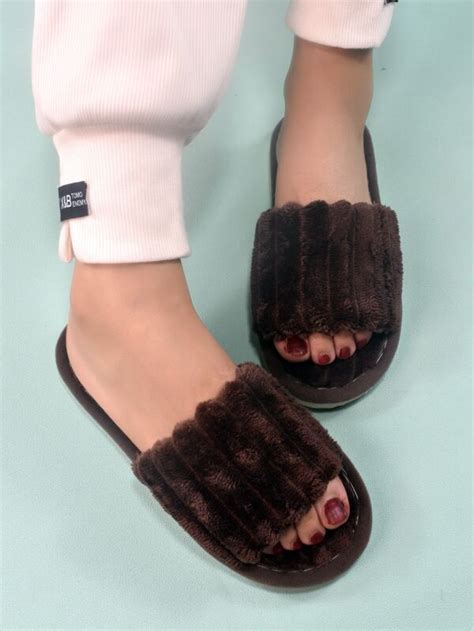 Minimalist Fuzzy Bedroom Slippers Shein Usa