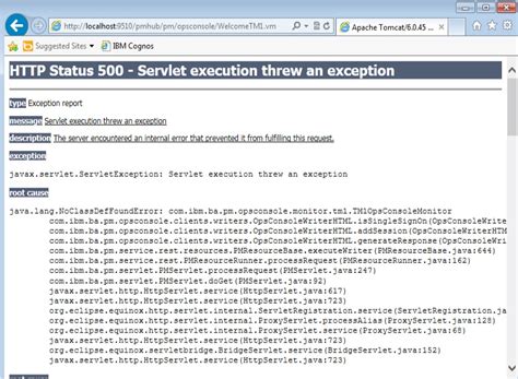 status 500 servlet execution threw an exception tm1 forum