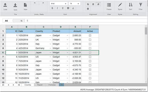 flexsheet an excel like asp mvc spreadsheet control componentone