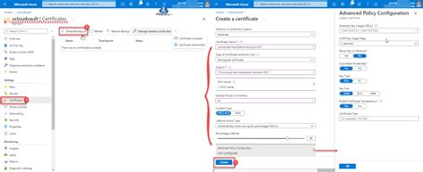 create azure key vault certificates on azure portal and